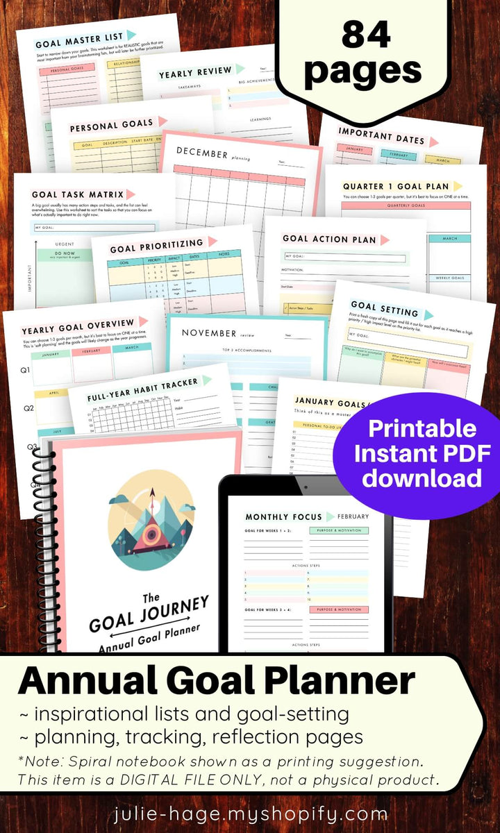 The Goal Journey Annual Goal Planner: printable *digital product ...
