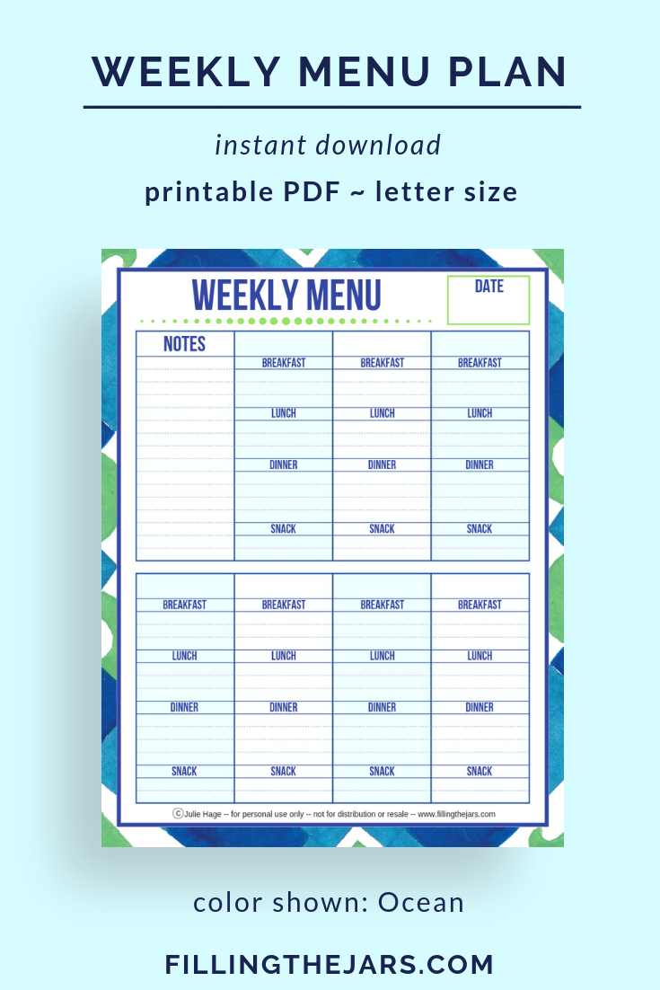 Weekly Menu Plan printable *digital product* – Julie Hage